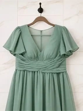 Azazie | Dresses | Nwt Azazie Sage Green Vneck Flutter Sleeve Maxi ...